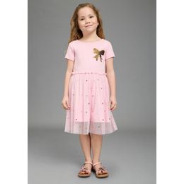 Kidsworld M&auml;dchen Kidsworld Jerseykleid &raquo;Kleid mit T&uuml;llrock und Wende-Pailletten&laquo; ausgestellter Saum, f&uuml;r M&auml;dchen, aus Baumwolle und Polyester 128/134