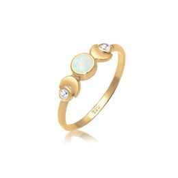 Elli Damen Fingerring &raquo;Halbmond Zirkonia Synthetischer Opal 925 Sterling Silber&laquo; gold