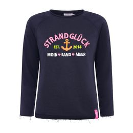 Zwillingsherz Damen Sweatshirt &raquo;"Strandgl&uuml;ck"&laquo;, mit Used-Look Kanten blau L/XL (L/XL)