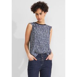 Street One Damen Street One R&uuml;schentop &raquo;printed mat-mix top&laquo; mit Volant an den &Auml;rmeln blau 42