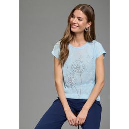 Laura Scott Damen T-Shirt mit Glitzerdurck und Leinen-Optik 44/46