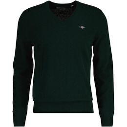 Gant Herren V-Ausschnitt-Pullover &raquo;EXTRAFINE LAMBSWOOL V-NECK&laquo; mit Logostickerei gr&uuml;n L