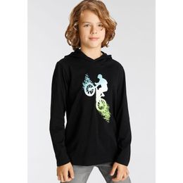 Kidsworld Jungen Kidsworld Kapuzenshirt &raquo;BIKER&laquo; Langarm, sportlicher Stil, mit trendigem Druck, aus Baumwolle schwarz 164/170