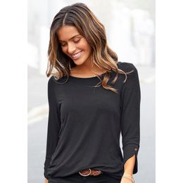 Vivance Damen 3/4-Arm-Shirt &raquo;mit Manschetten und goldfarbenen Kn&ouml;pfen&laquo; aus weichem Viskose-Stretch blau 32/34