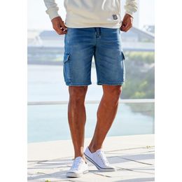 John Devin Herren Shorts &raquo;Bermuda, kurze Jogger Pants&laquo; mit Cargotaschen, knielang, elastische Schlupf-Bermuda blau M (48/50), N-Gr