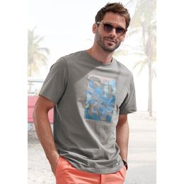 John Devin Herren T-Shirt Rundhalsshirt mit Surf -Aufdruck aus reiner Baumwolle grau M (48/50)