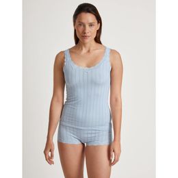 Calida Damen Calida Tanktop &raquo;Etude Toujours&laquo; zarte Spitze, Nadelstreifen-Design, Cotton-Mix, elastisch blau XXS (32/34)