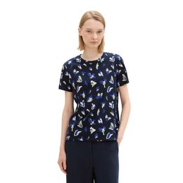 Tom Tailor Denim Damen Tom Tailor Denim Rundhalsshirt mit All-Over Print blau XS (34)