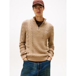 Tommy Jeans Herren Strickpullover Troyer-Kragen mit Rei&szlig;verschluss, slim fit, Zopfstrick-Muster XXL