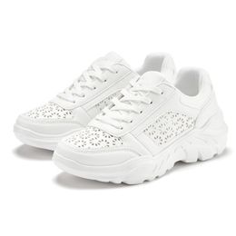 Lascana Damen Lascana Sneaker Freizeitschuh, Halbschuh mit kleinen Cut-Outs und Chunky Sohle VEGAN wei&szlig; 35