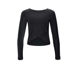 WINSHAPE Damen Langarmshirt &raquo;Cropped Functional Light and Soft&laquo; Overlap-Applikation schwarz M