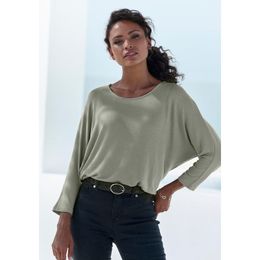 Lascana Damen Lascana 3/4-Arm-Shirt &raquo;aus leichter Feinstrickqualit&auml;t&laquo; mit Fledermaus&auml;rmeln gr&uuml;n 36/38