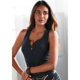 active by Lascana Lascana Active Damen LASCANA ACTIVE Crop-Top mit Rei&szlig;verschluss und Ringerr&uuml;cken schwarz XS (32/34)