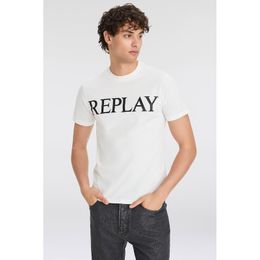 Replay Herren T-Shirt mit Logo-Frontprint wei&szlig; M
