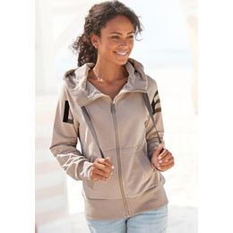 ELBSAND Damen Sweatjacke &raquo;Kekoa&laquo; mit gro&szlig;em Logodruck hinten, bequeme Freizeitjacke mit Taschen beige XL (42)