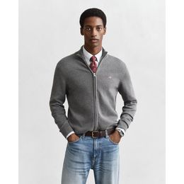 Gant Herren Cardigan &raquo;CASUAL COTTON ZIP CARDIGAN&laquo; Mit Rippb&uuml;ndchen an Stehkragen, &Auml;rmeln und Saum grau L