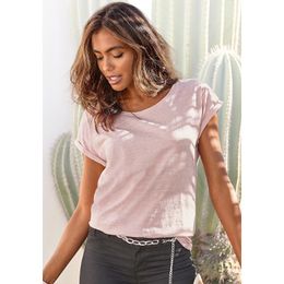 Vivance Damen Kurzarmshirt &raquo;mit silbrigen Glitzerp&uuml;nktchen&laquo; aus weicher Baumwoll-Qualit&auml;t rosa 36/38