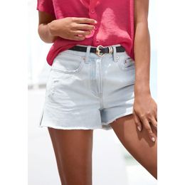 Buffalo Damen Jeansshorts mit Used-Effekten, Seitenschlitze, kurze Hose aus Baumwolle blau 34, N-Gr