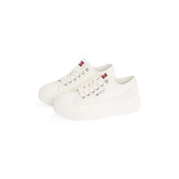 Tommy Jeans Damen Plateausneaker &raquo;TJW FOXING FLATFORM LC&laquo; , Freizeitschuh, Halbschuh, Schn&uuml;rschuh im Jeans-Look wei&szlig; 40