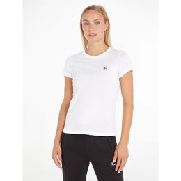 Calvin Klein Jeans Damen T-Shirt &raquo;CK EMBROIDERY SLIM TEE&laquo; mit gesticktem CK Logo auf der Brust wei&szlig; XS (34)