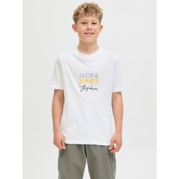 Jack & Jones Jack & Jones Junior Jungen T-Shirt &raquo;JORCANGGU mit Druck und angenehmem Tragegef&uuml;hl&laquo; bedruckt, modisch, regular fit, Single Jersey, Rundhals wei&szlig; 140