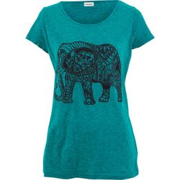bonprix Damen bonprix T-Shirt Regular Fit, Kurzarm, mit Frontprint, Rundhalsausschnitt blau 40/42 (M)