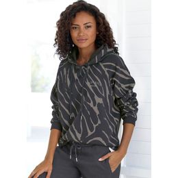Lascana Damen Lascana Kapuzensweatshirt, mit Zebramuster, Loungewear grau 32/34