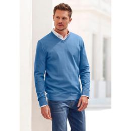 H.I.S. H.I.S Herren Strickpullover mit V-Ausschnitt, Pullover aus Feinstrick, Baumwollmischung blau S (44/46)
