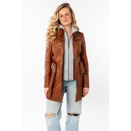 Mauritius Damen Lederjacke &raquo;Bente OT 2&laquo; mit Kapuze (mit G&uuml;rtel) lange Lederjacke mit G&uuml;rtel & abnehmbarem Kapuzen-Inlay braun XS (34) Trachtenmode