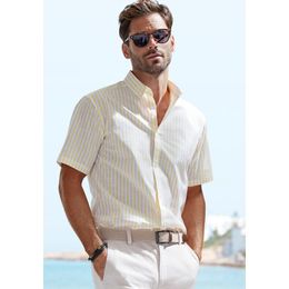 John Devin Herren Kurzarmhemd &raquo;Regular Fit,&laquo; Streifenhemd mit Button-down-Kragen aus reiner Baumwolle gelb XL (43/44), N-Gr
