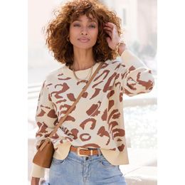 Lascana Jacquardpullover mit Leomuster, Strickpullover, Animalprint, modisch braun 36/38 Jacquardpullover