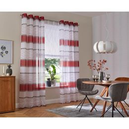my home Gardine &raquo;Jay&laquo; &Ouml;sen 2 Stk. tlg. Vorhang, 2-er Set, Fertiggardine, transparent, Querstreifen rot Voile, Polyester