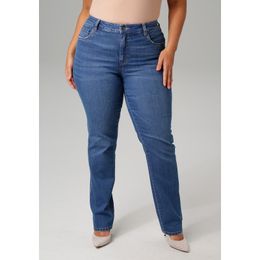 Aniston Plus Damen Aniston PLUS Straight-Jeans mit leichtem Used-Effekt blau 46, N-Gr