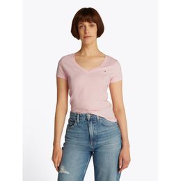 Tommy Jeans Damen Kurzarmshirt &raquo;TJW SLIM V-NECK TEE&laquo; mit Logo-Stickerei rosa M (38)