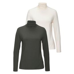 Lascana Damen Lascana Stehkragenshirt &raquo;aus weichem Viskose-Stretch&laquo; 2er-Pack gr&uuml;n 40/42