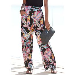 Buffalo Damen Palazzohose aus Viskosejersey im Alloverprint mit Taschen bunt 40, N-Gr