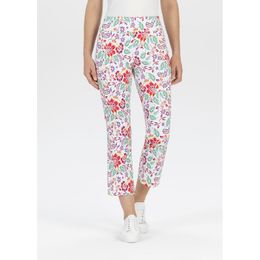 Stehmann Damen Stoffhose Sommerhose mit floralem Muster, 7/8-L&auml;nge mit Gummibund rosa 34, N-Gr