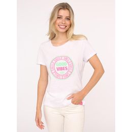 Zwillingsherz Damen T-Shirt &raquo;"Good Vibes"&laquo; Stickerei, Kurzarm, Rundhalsausschnitt, Baumwollmischung wei&szlig; L