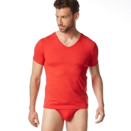 Bruno Banani Herren V-Shirt &raquo;CHECK LINE 2.0&laquo; Pique Optik, Kurzarm, V-Neck, Cotton-Mix rot 8 (XXL)