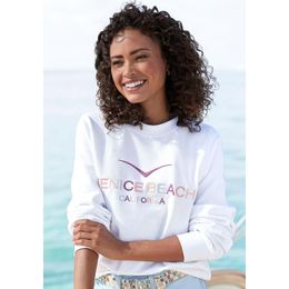 Venice Beach Damen Sweatshirt, mit gro&szlig;er Logostickerei, sportlich-casual wei&szlig; 36/38