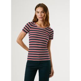 Pepe Jeans Damen Kurzarmshirt &raquo;BAMBU&laquo; Slim Fit mit Rundhals blau M