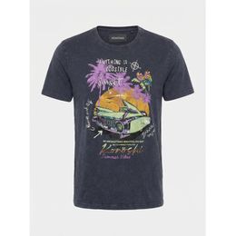 KOROSHI Crew cotton print-emb washed t-shirt in blau | Gr.: L
