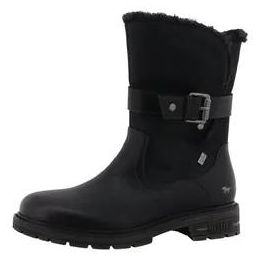 Winterstiefel Mustang SHOES "Bienke", Damen, Gr. 37, schwarz, Lederimitat, Textil, Basic, Schuhe Winterstiefel, Biker Boots mit Blockabsatz und Zierriemchen
