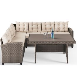 Casaria Polyrattan Ecklounge Creme/Beige inkl Kissen