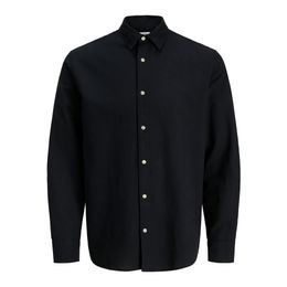 Jack & Jones Langarmhemd JACK & JONES "JJEBREEZE LINEN BLEND SHIRT L/S SN", Herren, Gr. S, N-Gr, schwarz, Web, Obermaterial: 70% Baumwolle, 30% Leinen, unifarben, Hemden, mit Knopfleiste