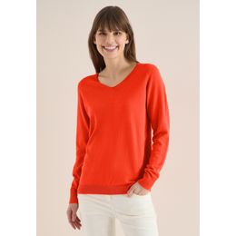 Strickpullover Cecil, Damen, Gr. L (42), cherry tomato orange, Web, 60% Baumwolle, 40% Viskose, unifarben, comfort fit normal, V-Ausschnitt, Rippb&uuml;ndchen, Pullover Strickpullover, im soften Baumwoll-Mix