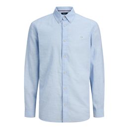 Jack & Jones Langarmhemd JACK & JONES "JPRBLUSUMMER LINEN BLEND SHIELD LS SHIRT", Herren, Gr. L, N-Gr, chambray blau fit:regular fit, Web, Obermaterial: 70% Baumwolle, 30% Leinen, unifarben, regular fit normal, Hemden