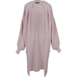 Cardigan CLOUD 5IVE "CLOUD 5IVE Cloud 5ive Longform Knit Cardigan with 2-Pockets", Damen, Gr. L, rose, 100% Polyacryl, unifarben, normal, Rundhals, Strickjacken