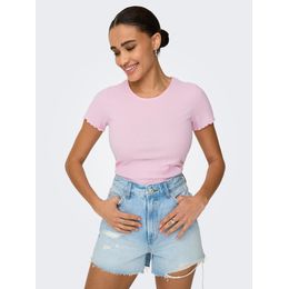 Rundhalsshirt Only "ONLEMMA S/S SHORT TOP NOOS JRS", Damen, Gr. XS (34), pink (pink lady), Jersey, Obermaterial: 65% Polyester, 30% Viskose, 5% Elasthan, unifarben, regular fit kurz, Rundhals, gewellter Abschluss, Shirts Rundhalsshirt, Rundhals, modisch, regular fit, gewellter Abschluss, unifarben