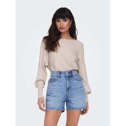 Strickpullover Only "ONLADALINE L/S SHORT PULLO KNT NOOS", Damen, Gr. S, beige (pumice stone), Strick, Obermaterial: 80% Viskose (LENZING&trade; ECOVERO&trade;), 20% Nylon, unifarben, regular fit normal, U-Boot-Ausschnitt, Rippstrickb&uuml;ndchen, Pullover Strickpullover, Viskosemischung, regular fit